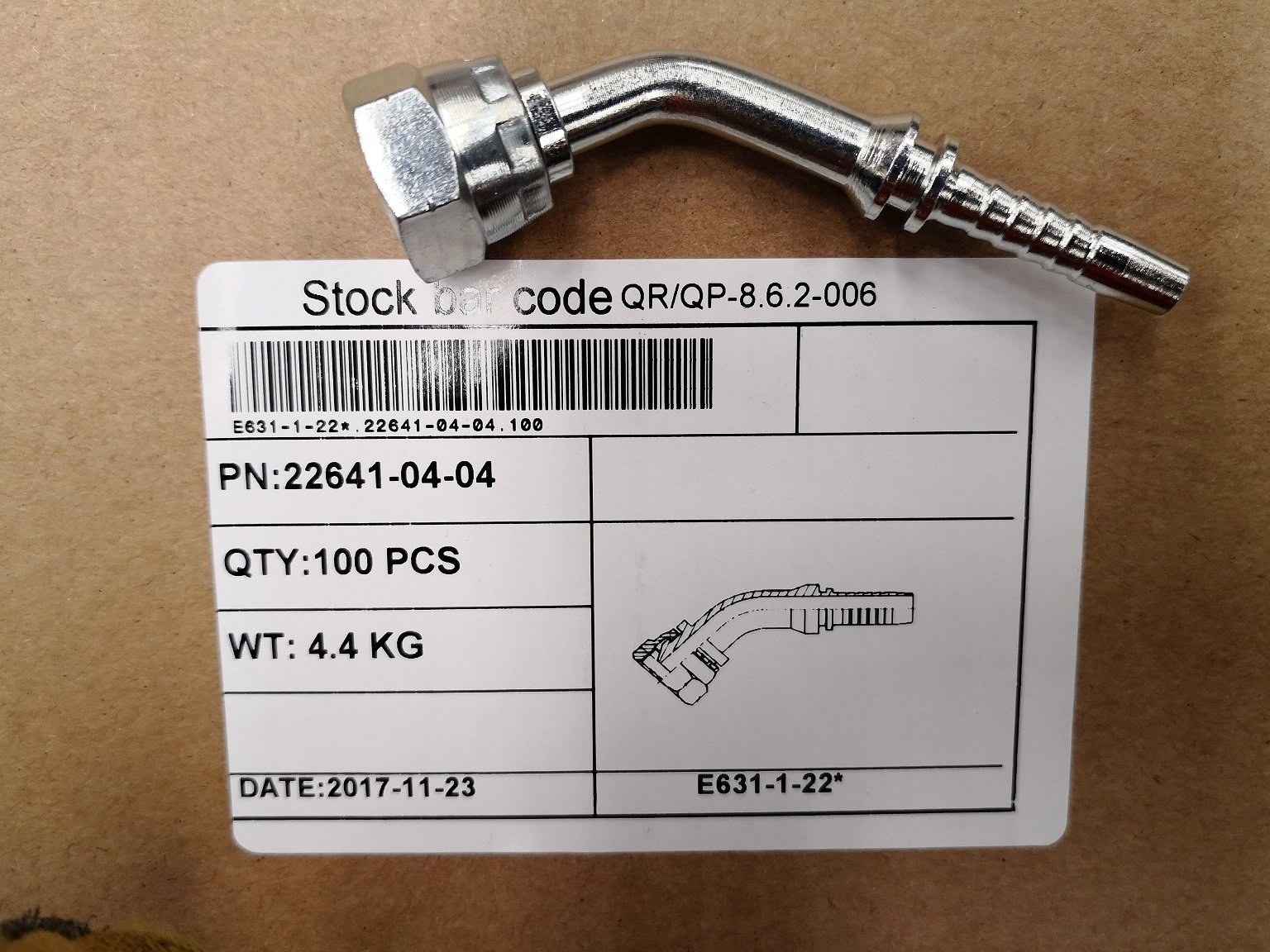 BSP Female?45 degree 1/4''?thread with double hexagon to 1/4'' Hosetail ...
